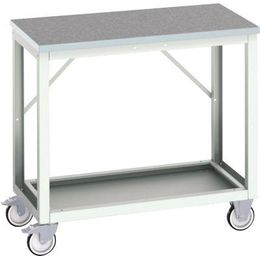 Mobile Werkbank Bott verso, Linoleum-Platte, 1 Ablageboden, mit Querstrebenset, B 1000 x T 600 x H 930 mm, RAL 7035 Lichtgrau