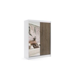 KLEIDERSCHRANK VILAN mit Spiegel/LED - 150 cm - Wei&szlig;|Eiche Wotan