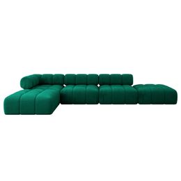 ECKSOFA modulares Sofa Kerru-L2 - 380x190x70 cm Dunkelgr&uuml;n Velours