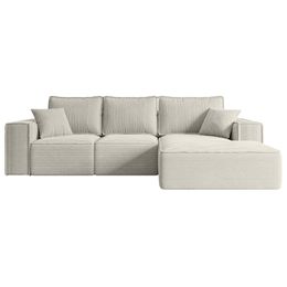 ECKSOFA mit Schlaffunktion und Bettkasten SERRA-L-S - 266x161x87 cm Creme Cord