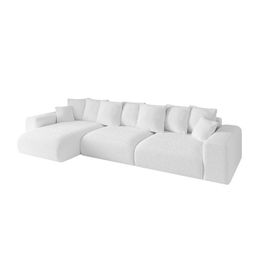 ECKSOFA Ottomane links ESKAR-L2 364x176x72 Wei&szlig; Boucl&eacute;