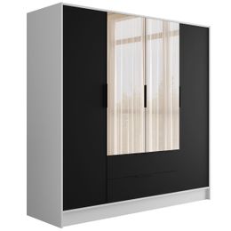 KLEIDERSCHRANK mit Spiegel und Fl&uuml;gelt&uuml;ren KOLIN 200x200cm Wei&szlig; / Schwarz
