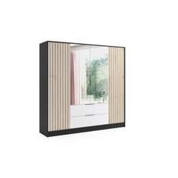 KLEIDERSCHRANK NERA - 200 cm - Schwarz|Wei&szlig;|Eiche Artisan