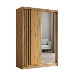 KLEIDERSCHRANK mit Spiegel-Schiebet&uuml;ren und Aluminium-Leisten - NALLA - 150 cm Artisan+Artisan+Schwarz