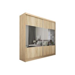 KLEIDERSCHRANK mit Spiegel-Schiebet&uuml;ren und Aluminium-Leisten - CELI - 200 cm Sonoma