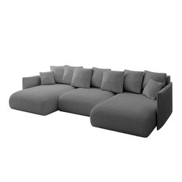 WOHNLANDSCHAFT mit Schlaffunktion und Bettkasten ONESK-U 317x177x72 Grau Boucl&eacute;