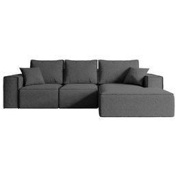 ECKSOFA mit Schlaffunktion und Bettkasten SERRA-L-S - 266x161x87 cm Grau Boucl&eacute;