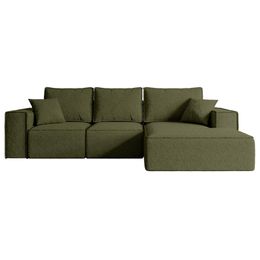 ECKSOFA mit Schlaffunktion und Bettkasten SERRA-L-S - 266x161x87 cm Gr&uuml;n Boucl&eacute;