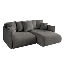 ECKSOFA Ottomane rechts ONESK-L 216x177x72 Dunkelgrau Velours