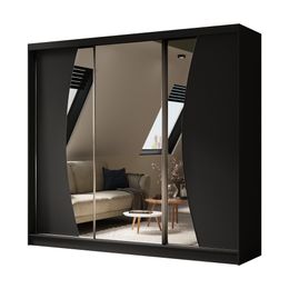 KLEIDERSCHRANK mit Spiegel-Schiebet&uuml;ren und Aluminium-Leisten, LED-Beleuchtung - VOXI - 240 cm Schwarz