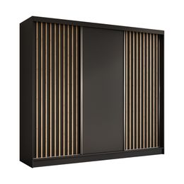 KLEIDERSCHRANK mit furnierten Schiebet&uuml;ren und Aluminium-Leisten - LABELO - 240 cm Schwarz+Schwarz+Artisan
