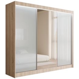 KLEIDERSCHRANK VESLI mit LED - 250 cm - Sonoma Eiche|Wei&szlig;