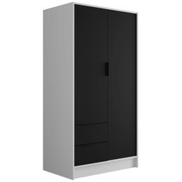 KLEIDERSCHRANK mit Fl&uuml;gelt&uuml;ren KOLIN 100x200cm Wei&szlig; / Schwarz