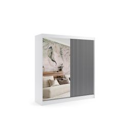 KLEIDERSCHRANK VILAN mit Spiegel - 200 cm - Wei&szlig;|Schwarz