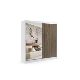 KLEIDERSCHRANK VILAN mit Spiegel/LED - 200 cm - Wei&szlig;|Eiche Wotan