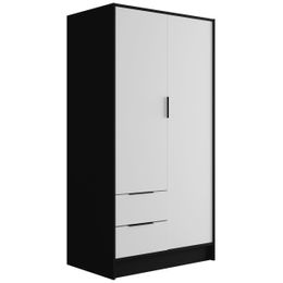 KLEIDERSCHRANK mit Fl&uuml;gelt&uuml;ren KOLIN 100x200cm Schwarz / Wei&szlig;