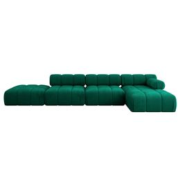ECKSOFA modulares Sofa Lizur-L2 - 380x160x70 cm Dunkelgr&uuml;n Velours