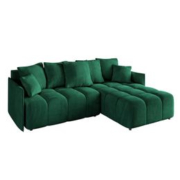 ECKSOFA Ottomane rechts LONLI-L 251x189x68 Dunkelgr&uuml;n Velours