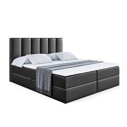 BOXBETT mit Matratze H3 und Lattenrost - BOXI1 - 140x200 cm Schwarz Hochglanz