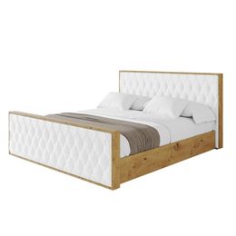 POLSTERBETT mit Bettkasten, Fu&szlig;teil und Lattenrost, Boxbett ohne Matratze - ENZO5-Z 180x200 Wei&szlig; Kunstleder