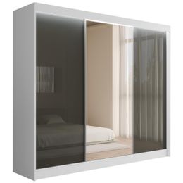 KLEIDERSCHRANK VESLI mit LED - 250 cm - Wei&szlig;|Grau