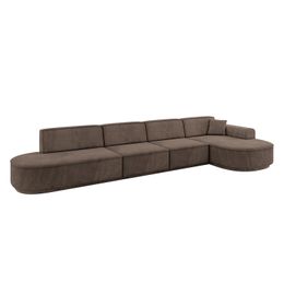 ECKSOFA Ottomane Rechts MARI-L3-v3 - 413x171x83 cm Braun Velours