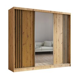 KLEIDERSCHRANK mit Spiegel-Schiebet&uuml;ren und Aluminium-Leisten - NALLA - 240 cm Artisan+Artisan+Schwarz