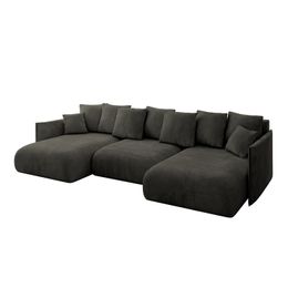 WOHNLANDSCHAFT mit Schlaffunktion und Bettkasten ONESK-U 317x177x72 Schwarz Velours