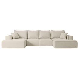 WOHNLANDSCHAFT mit Schlaffunktion und Bettkasten SIERRA-U-S - 349x161x87 cm Beige Velours