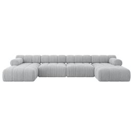 WOHNLANDSCHAFT modulares Sofa Tesso-U2 - 380x160x70 cm Grau Cord