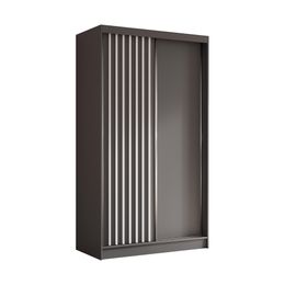 KLEIDERSCHRANK mit furnierten Schiebet&uuml;ren und Aluminium-Leisten, LED-Beleuchtung - LABELO - 120 cm Grau+Grau+Wei&szlig;