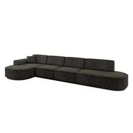 ECKSOFA Ottomane Links MARI-L3-v3 - 413x171x83 cm Schwarz Velours