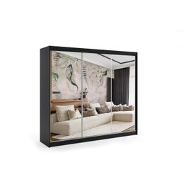 KLEIDERSCHRANK mit Spiegel-Schiebet&uuml;ren und Aluminium-Leisten, LED-Beleuchtung - DEBI - 180 cm Schwarz