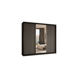 KLEIDERSCHRANK mit Spiegel-Schiebet&uuml;ren und Aluminium-Leisten - LAMELO - 240 cm Schwarz+Schwarz+Wei&szlig;