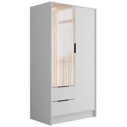 KLEIDERSCHRANK mit Spiegel und Fl&uuml;gelt&uuml;ren KOLIN 100x200cm Wei&szlig;/Wei&szlig;
