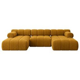WOHNLANDSCHAFT modulares Sofa Tesso-U1 - 285x160x70 cm Senfgelb Cord