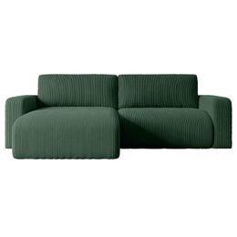 ECKSOFA mit Schlaffunktion und Bettkasten KLEEA-L - 247x143x83 cm Gr&uuml;n Cord