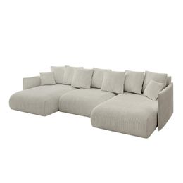 WOHNLANDSCHAFT mit Schlaffunktion und Bettkasten ONESK-U 317x177x72 Creme Cord