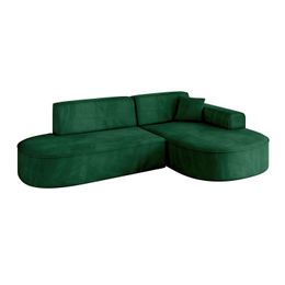 ECKSOFA Ottomane Rechts MARI-L1 - 243x171x79 cm Dunkelgr&uuml;n Velours