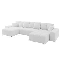 WOHNLANDSCHAFT ENIL-U 401x189x68 Wei&szlig; Boucl&eacute;