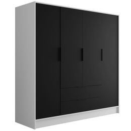 KLEIDERSCHRANK mit Fl&uuml;gelt&uuml;ren KOLIN 200x200cm Wei&szlig; / Schwarz