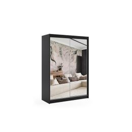 KLEIDERSCHRANK mit Spiegel-Schiebet&uuml;ren und Aluminium-Leisten, LED-Beleuchtung - DEBI - 120 cm Schwarz