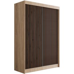 KLEIDERSCHRANK mit Lamel-Schiebet&uuml;ren VILANv2 - 120 cm Sonoma Eiche + Lamelle Eiche Wotan