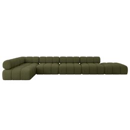 ECKSOFA modulares Sofa Favio-L3 - 475x190x70 cm Gr&uuml;n Boucl&eacute;