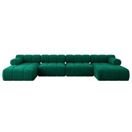 WOHNLANDSCHAFT modulares Sofa Tesso-U2 - 380x160x70 cm Dunkelgr&uuml;n Velours