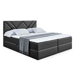 BOXBETT mit Matratze H3 und Lattenrost - BARWA - 200 x 200 Schwarz Hochglanz