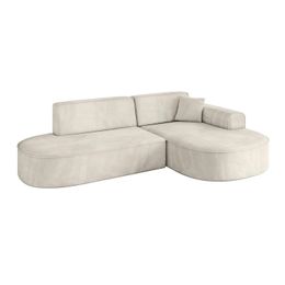 ECKSOFA Ottomane Rechts MARI-L1 - 243x171x79 cm Ecru Velours