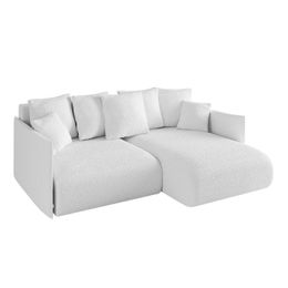 ECKSOFA Ottomane rechts ONESK-L 216x177x72 Wei&szlig; Boucl&eacute;