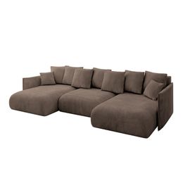 WOHNLANDSCHAFT mit Schlaffunktion und Bettkasten ONESK-U 317x177x72 Braun Velours