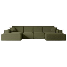 WOHNLANDSCHAFT SIERRA-U - 349x169x80 cm Gr&uuml;n Boucl&eacute;